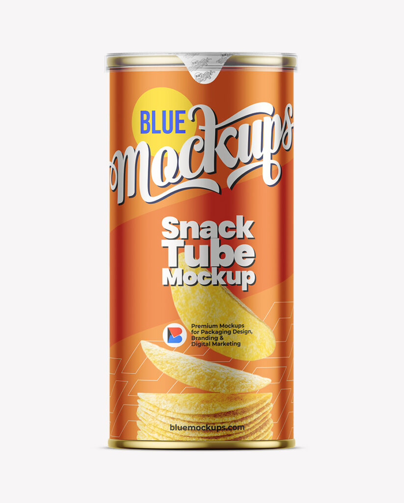 Snack Tube Mockup | Metallic – Blue Mockups