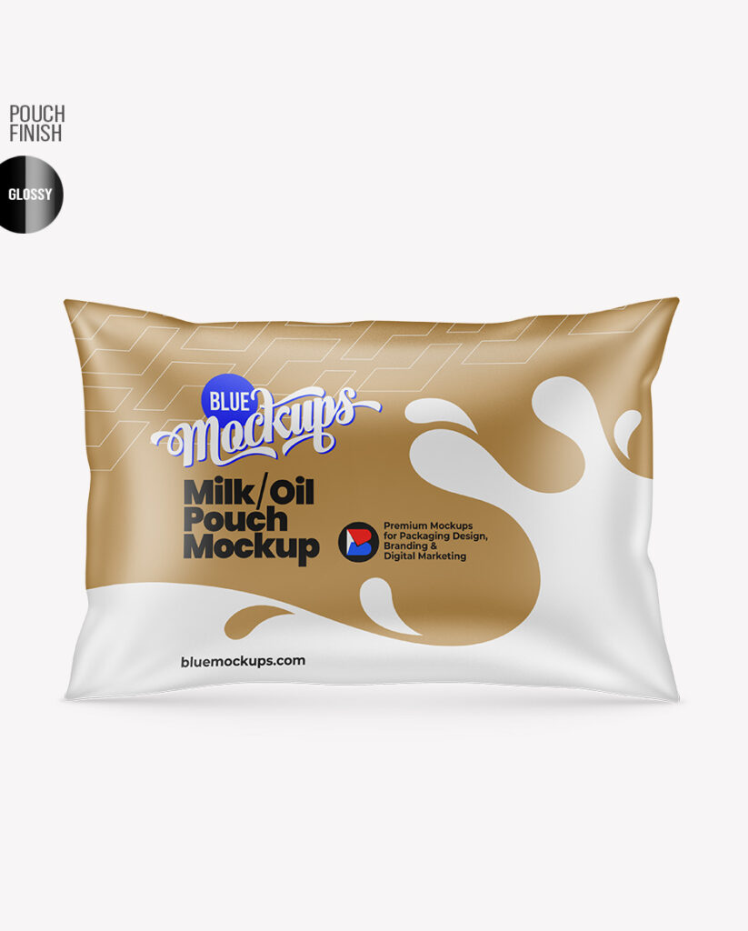 Milk/Oil Pouch Mockup | Glossy – Blue Mockups