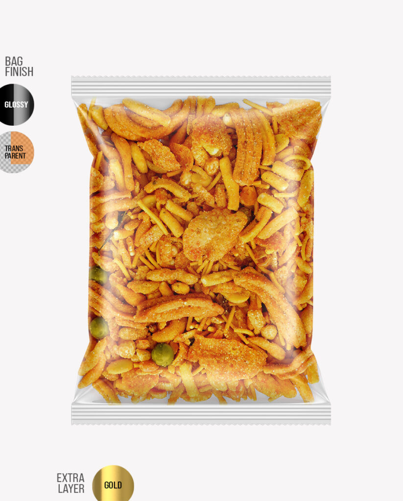 Glossy Snack Package Mockup | Tikha Mitha Mix – Blue Mockups