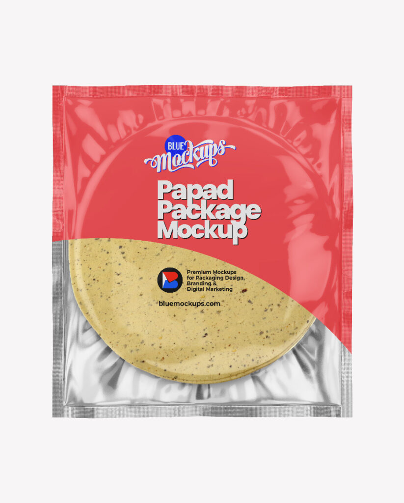 Metallic Papad Bag Mockup | Single Mari – Blue Mockups