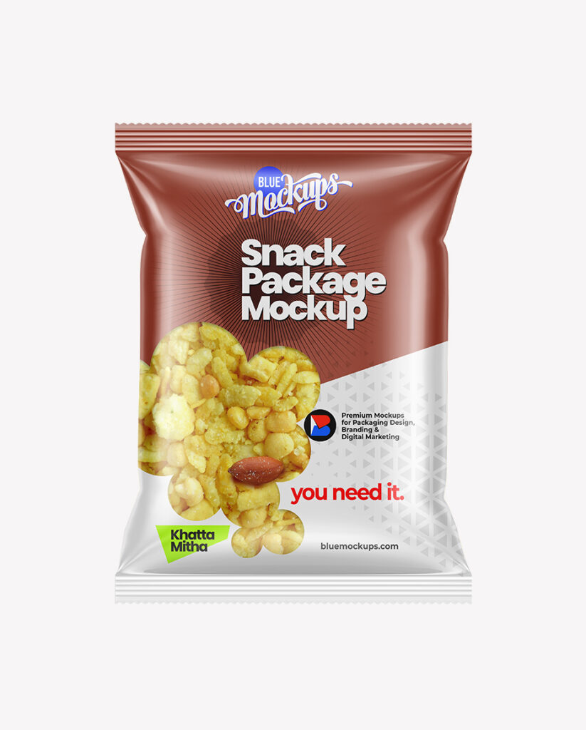 Glossy Snack Package Mockup | Khatta Mitha – Blue Mockups