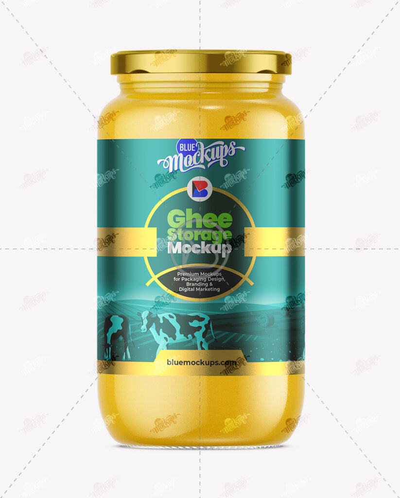Ghee Glass Jar Mockup – Blue Mockups