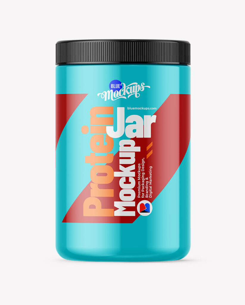 Protein Jar Mockup | Glossy – Blue Mockups