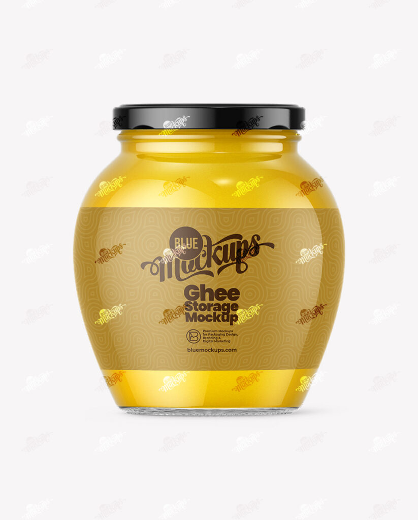 Ghee Glass Jar Mockup – Blue Mockups