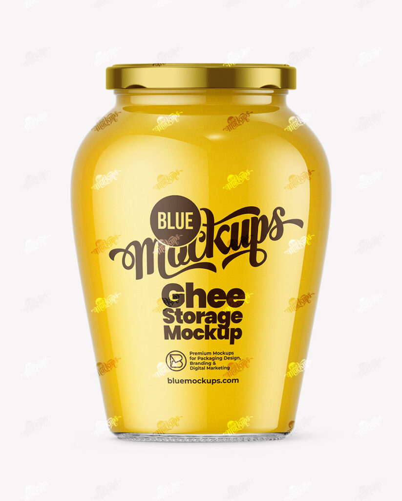 Ghee Glass Jar Mockup – Blue Mockups