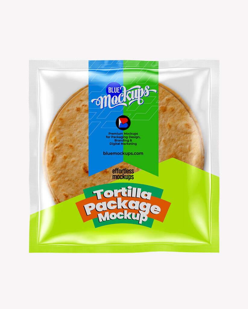 Tortilla Packaging Mockup | Glossy – Blue Mockups