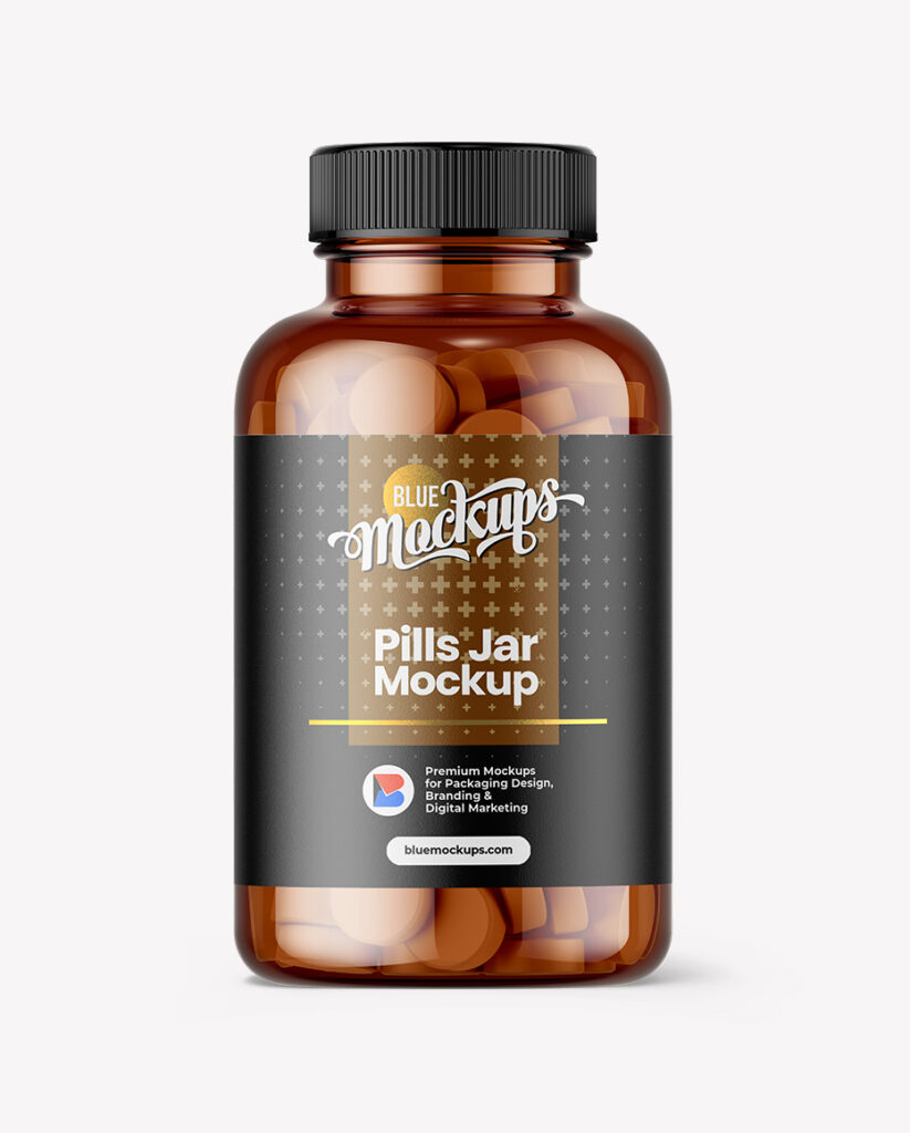 Tablets Jar Mockups | Amber – Blue Mockups