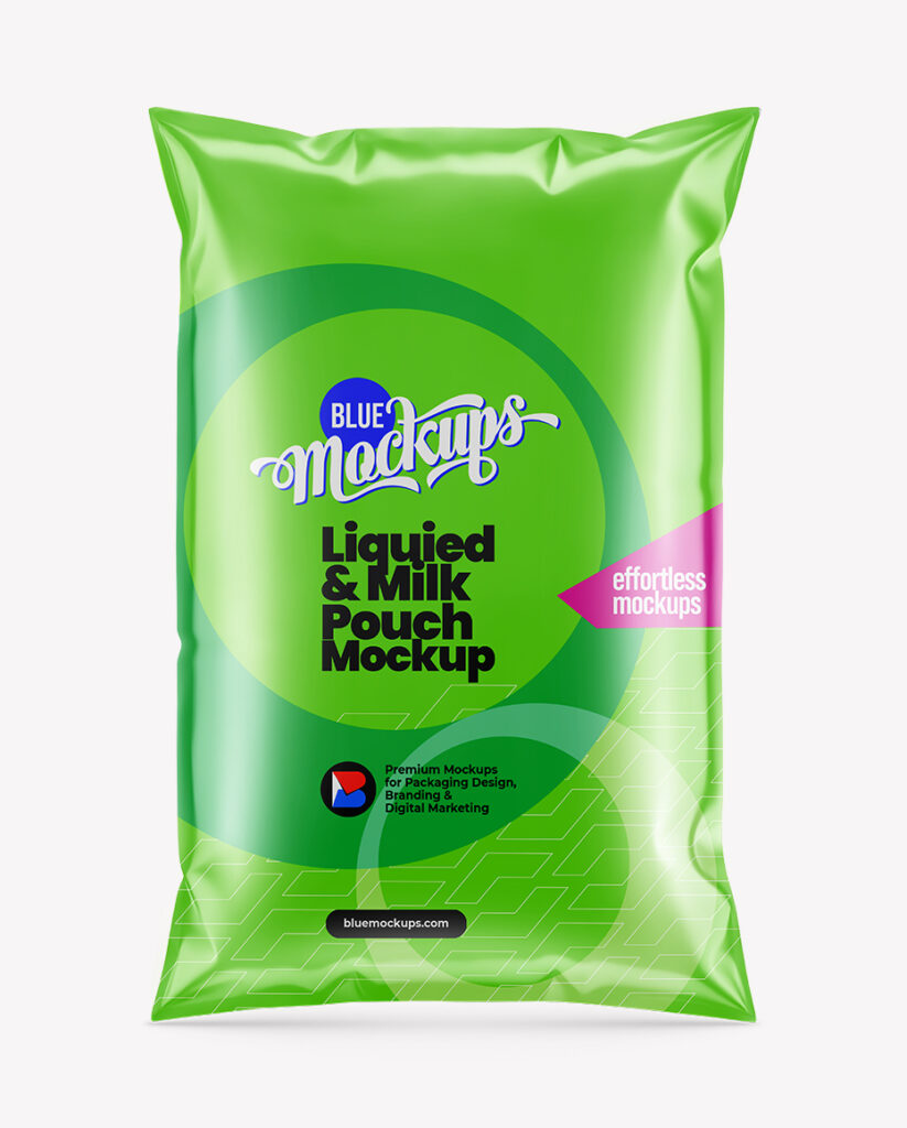 Milk/Oil Pouch Mockup | Glossy – Blue Mockups