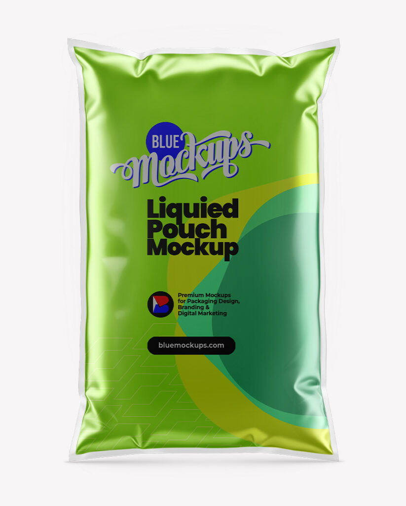 Milk/Oil Pouch Mockup | Metallic – Blue Mockups